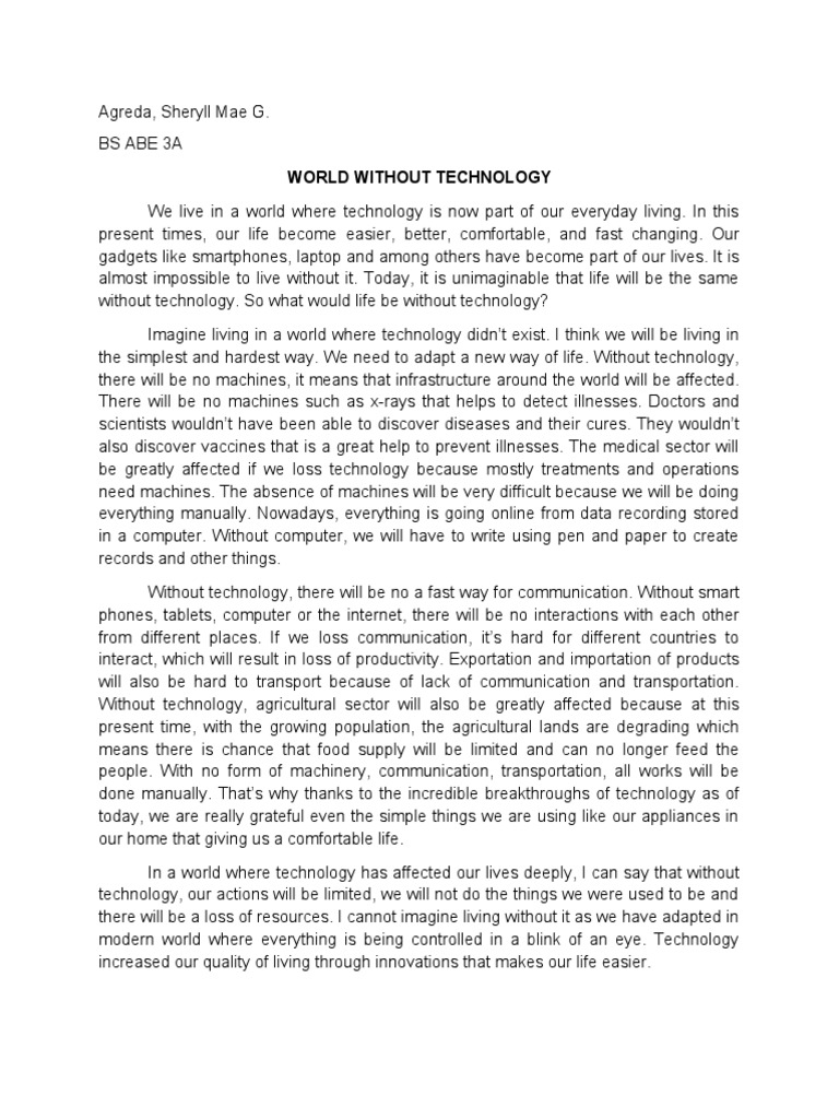Life Without Technology: A Reflection | PDF
