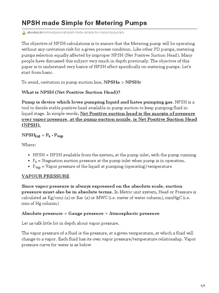 NPSH For Metering Pumps | PDF | Pump | Pressure