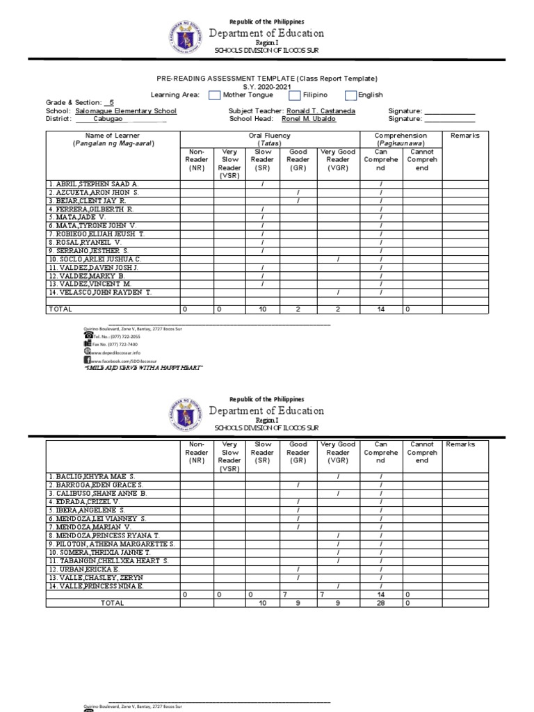 Reading Assessment Template | PDF | Applied Linguistics | Human ...