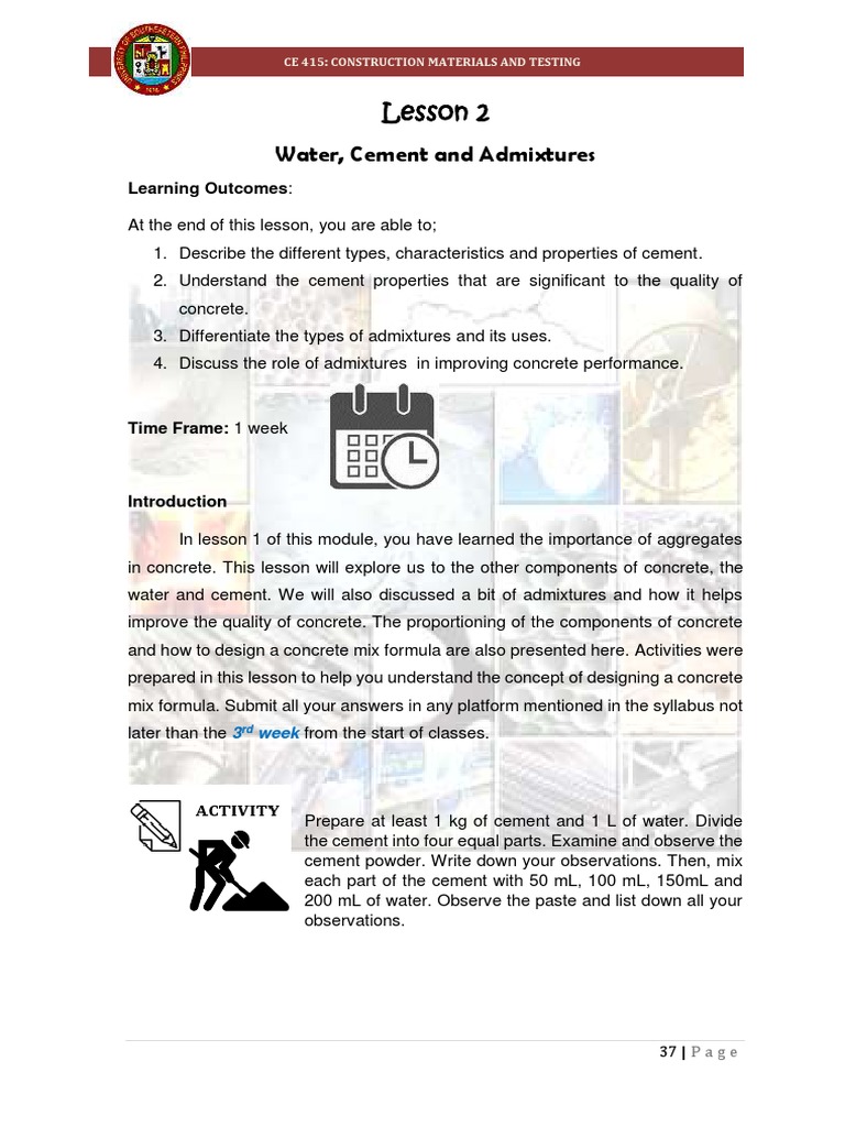 Ce 415 Cmat Module 1 Lesson 2 Pdf Concrete Cement