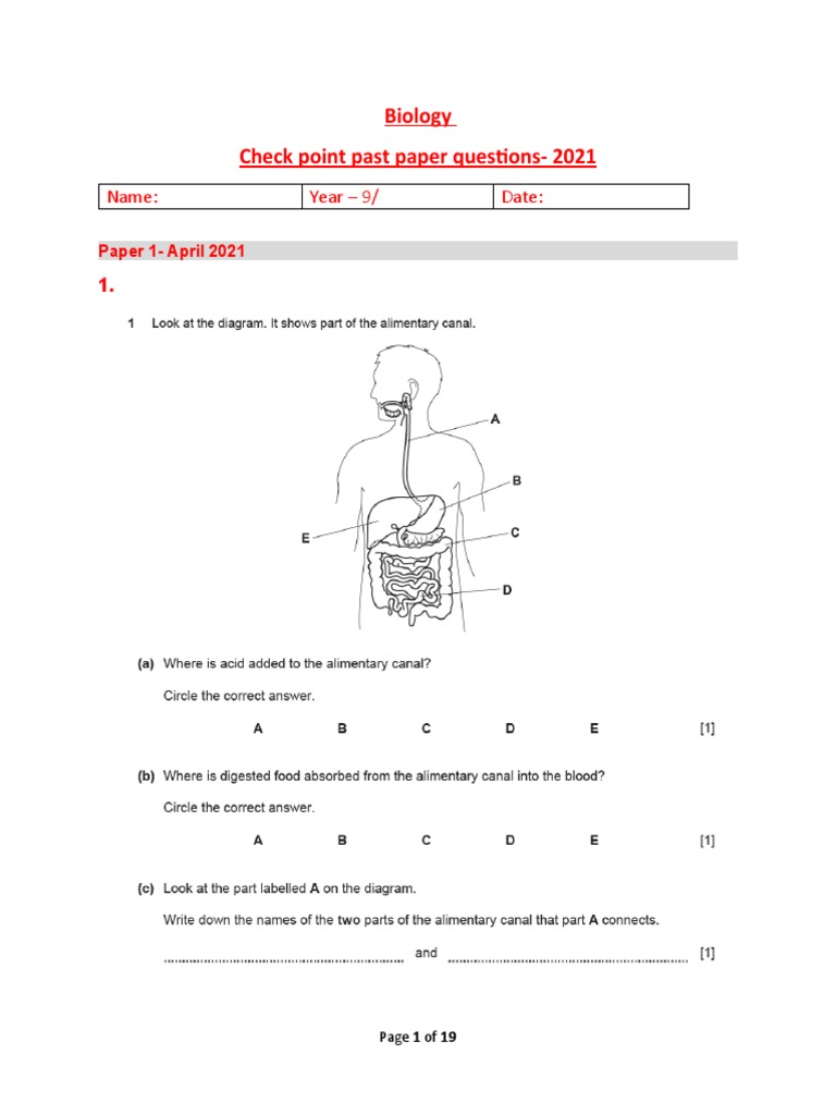 2021-Checkpoint Past Papers Ques-Biology | PDF