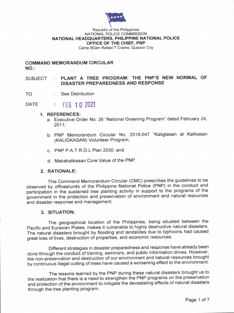CMC Plan A Tree Program The PNP New Normal of Disaster Preparedness and ...