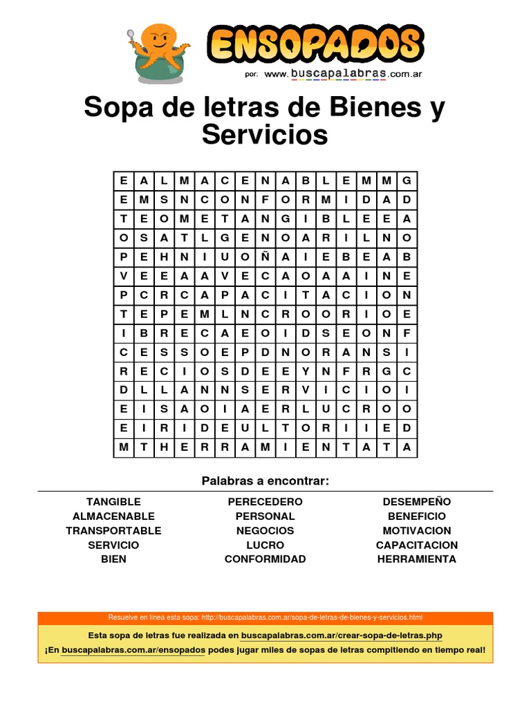 Sopa de Letras de Bienes y Servicios | PDF