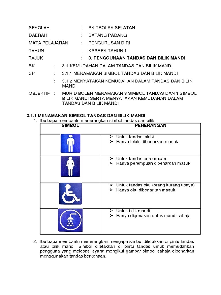 Nota Simbol Tandas Dan Kemudahan Tandas | PDF
