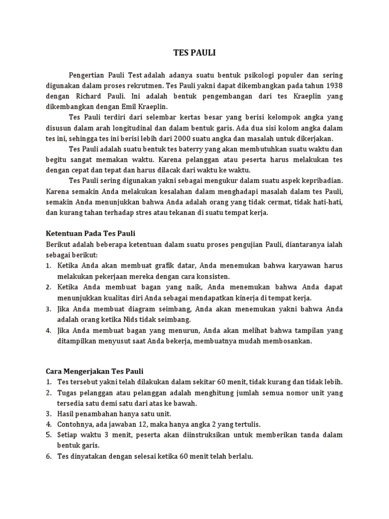 Panduan Lengkap Tes Pauli | PDF