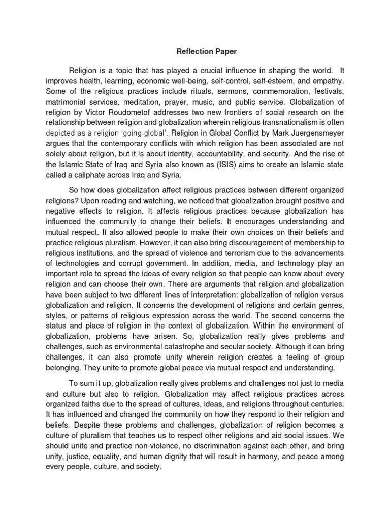 Group 5 Reflection Paper | PDF | Globalization | Religious Pluralism