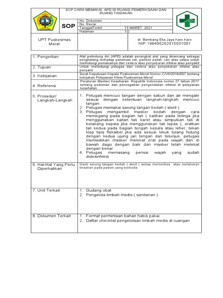Sop Pemakaian Apd | PDF