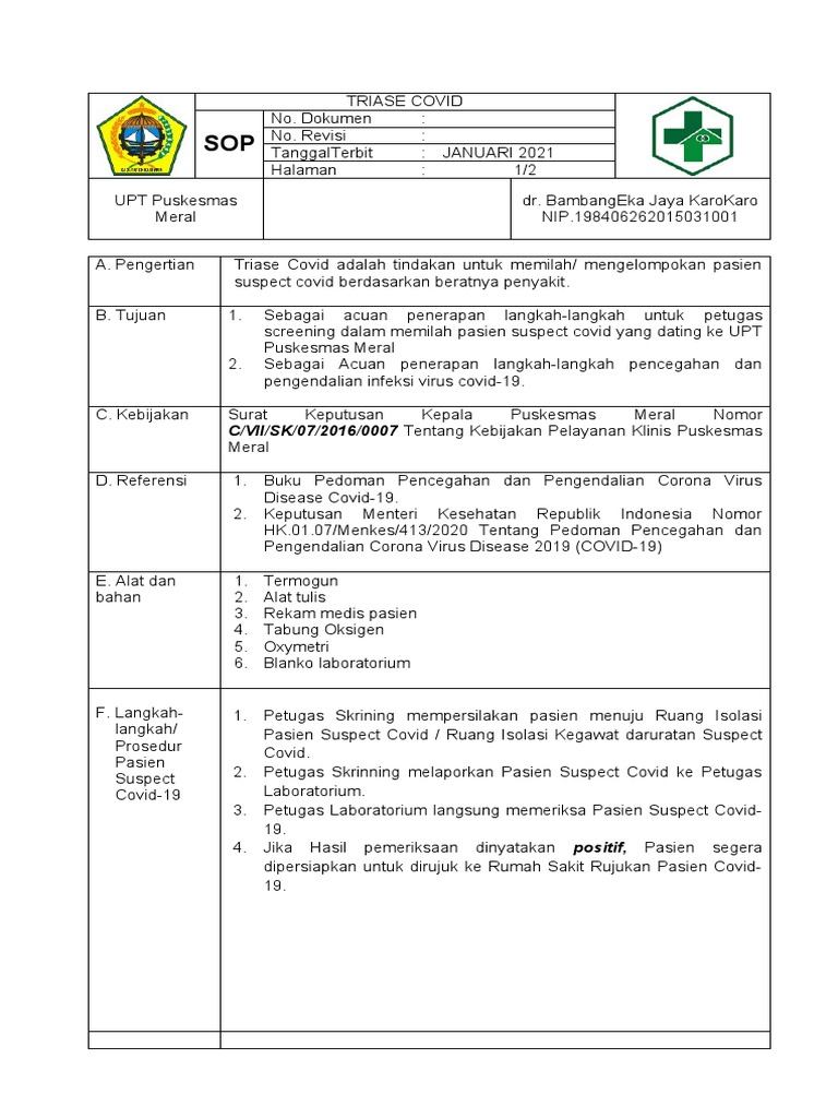 Sop Triase Covid | PDF