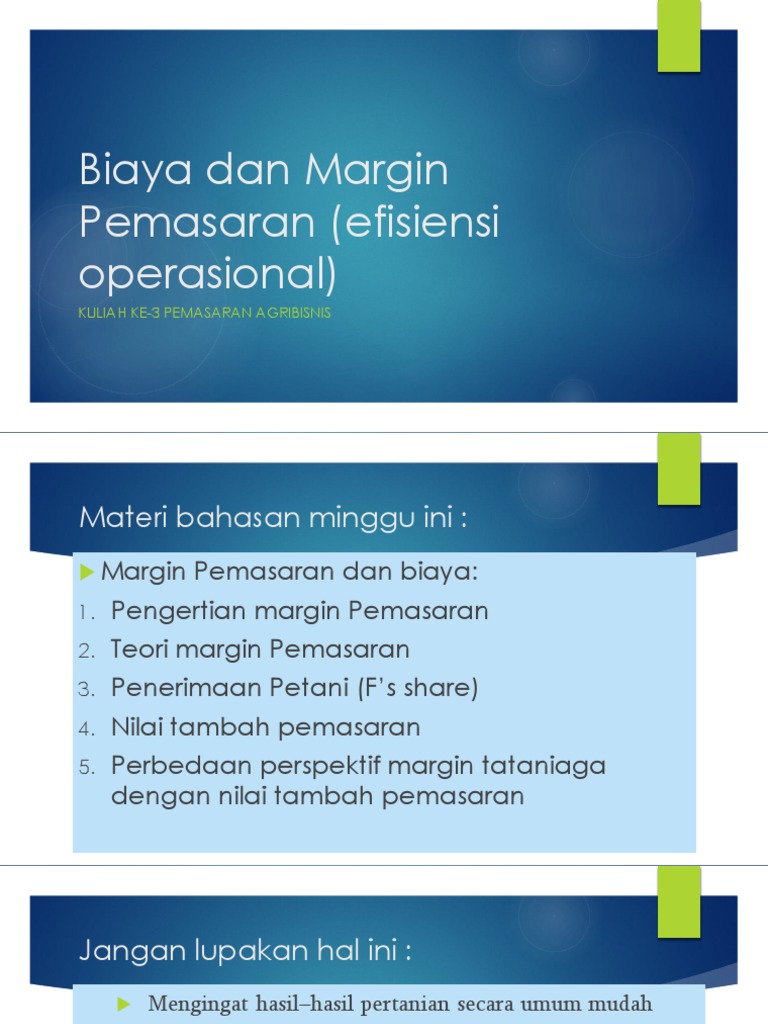 Kuliah Ke-3 Pemasaran Agribisnis - Biaya Dan Margin Pemasaran | PDF