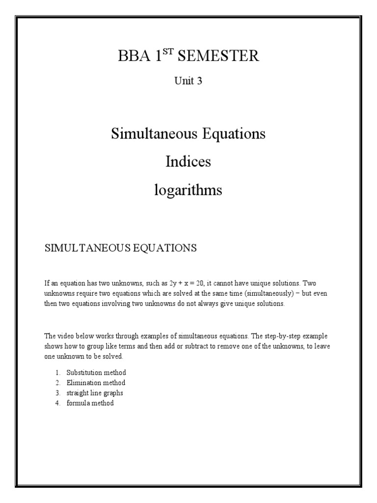 Unit 3 BBA 1ST BM | PDF | Equations | System Of Linear Equations