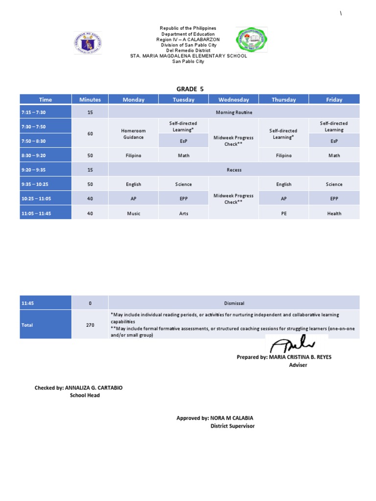 Grade 5 Class Program f2f | PDF | Pedagogy | Educational Psychology