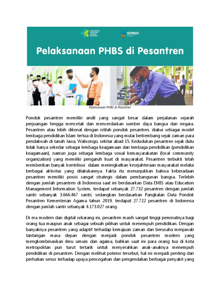 ARTIKEL KEMENKES Pelaksanaan PHBS Di Pesantren | PDF