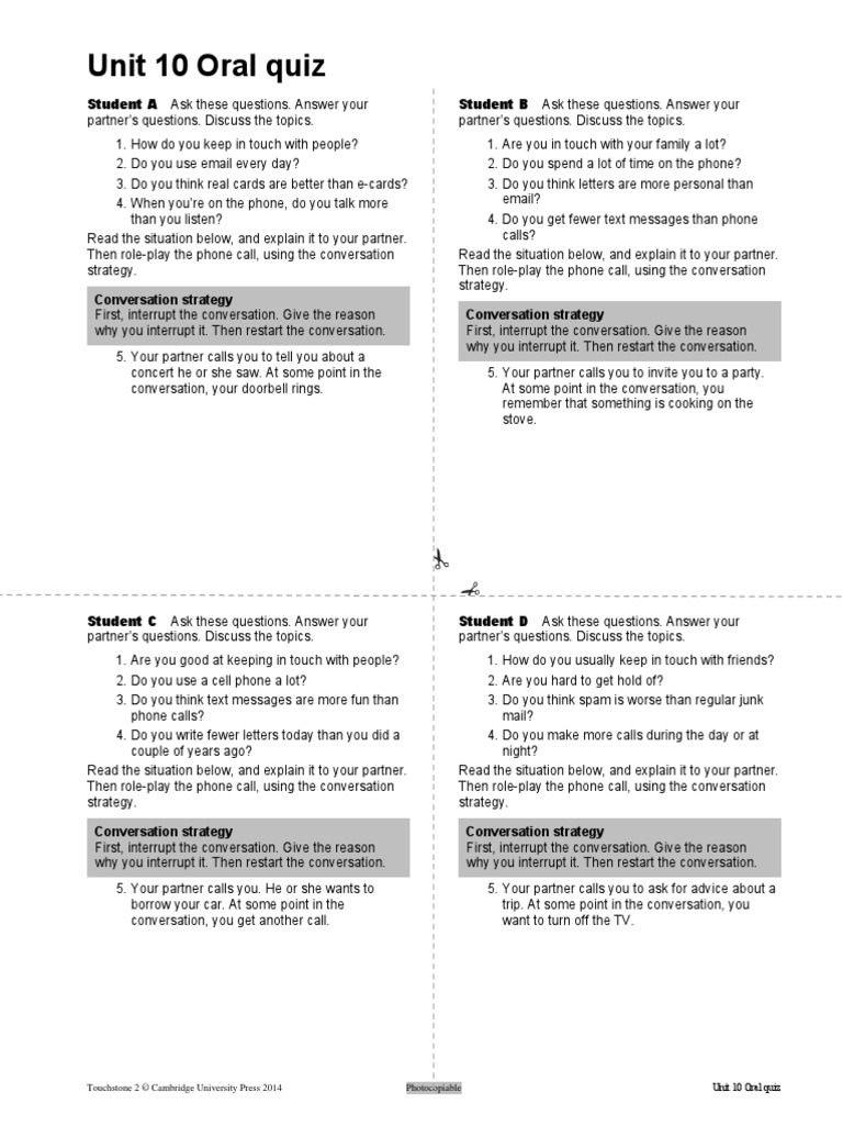 Unit 10 Oral Quiz: Conversation Strategy Conversation Strategy | PDF ...