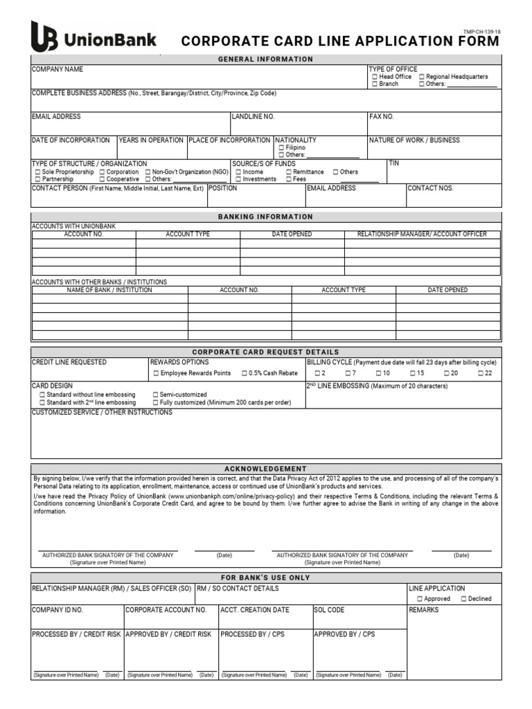 UBP Corp Credit Card Application Form - New Fillable | PDF | Credit ...