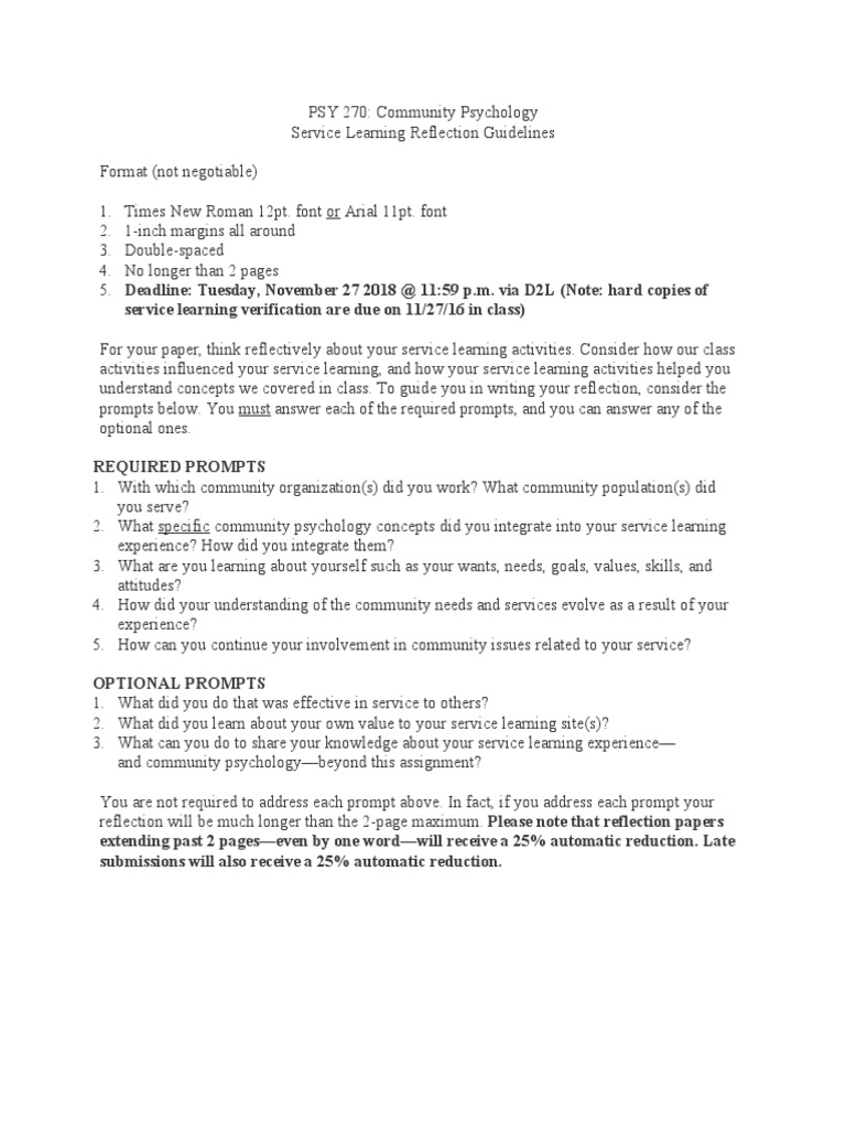 Service Learning Reflection Guidelines | PDF