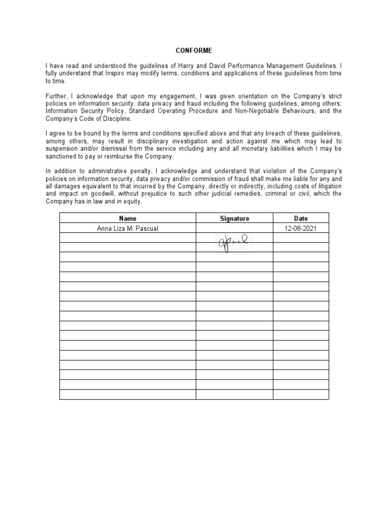PMG Conforme Sheet | PDF