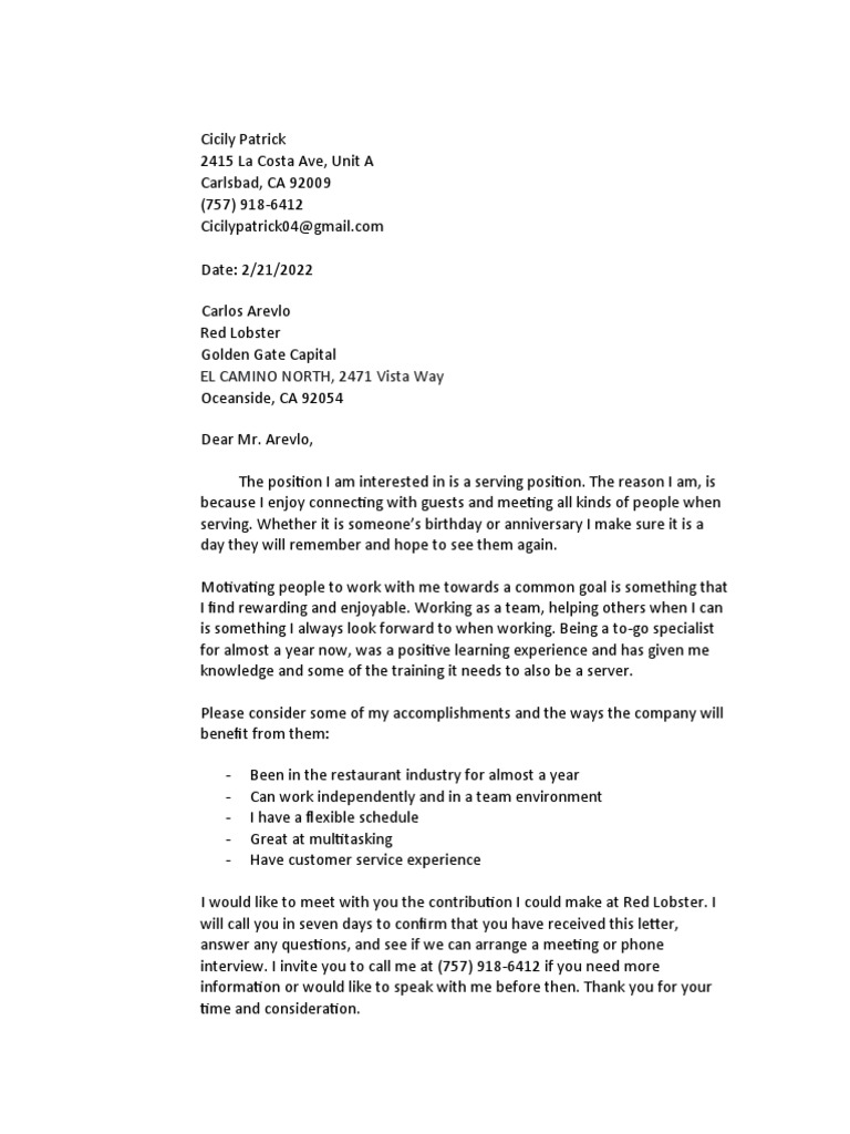 Cover Letter | PDF