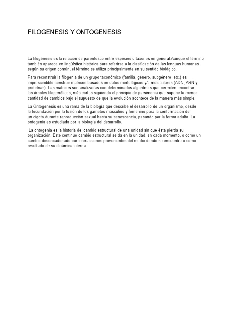 Filogenesis y Ontogenesis | PDF