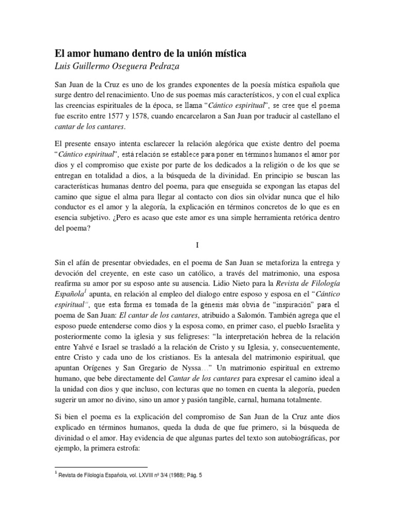 El Amor Humano Dentro De La Unión Mística Pdf Ascetismo Misticismo