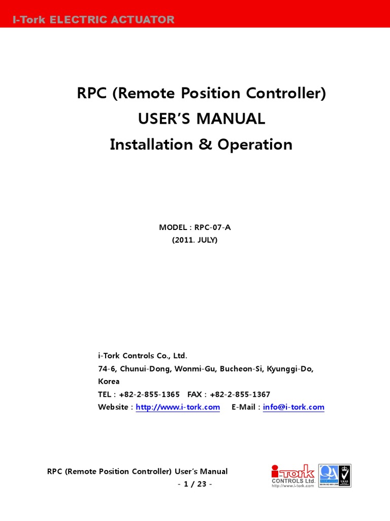 User Manual for the I-Tork RPC-07-A Remote Position Controller: A Guide ...