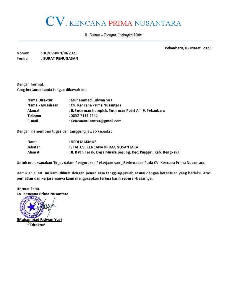 Surat Penugasan CV. Kencana Prima Nusantara | PDF | Karier & Perkembangan