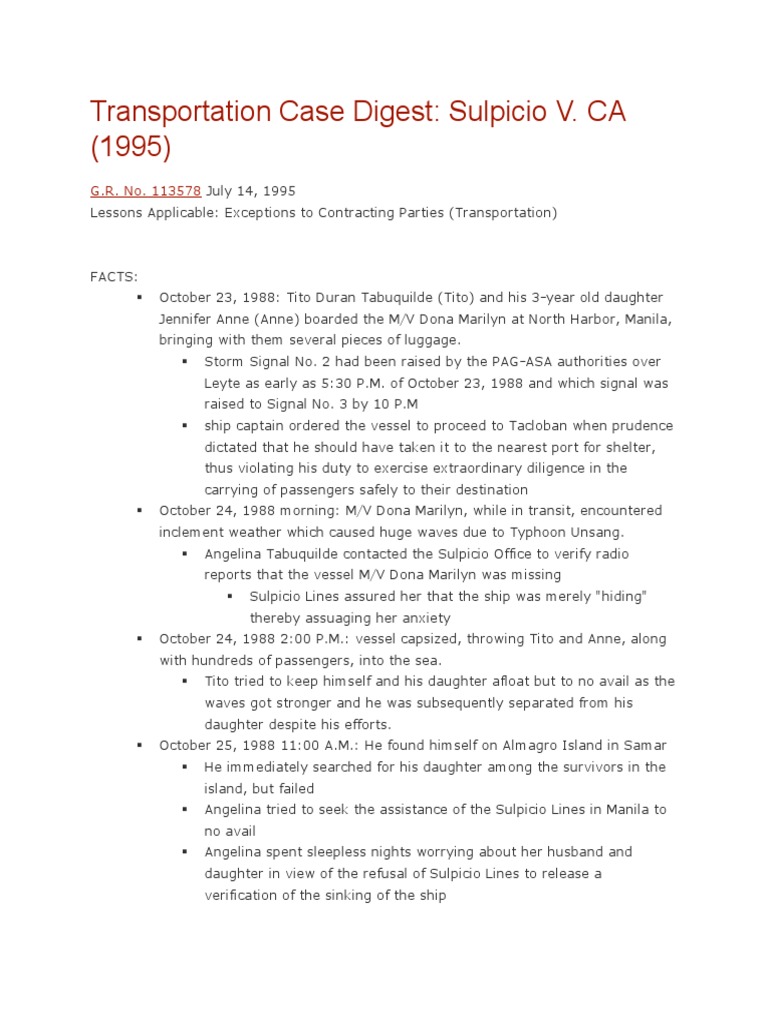 Transportation Case Digest-For Recit | PDF | Damages | Justice