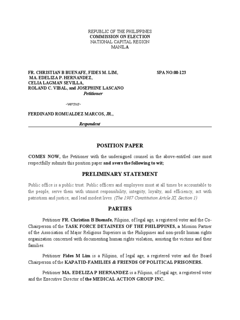 Position Paper - BBM | PDF | Fine (Penalty) | Philippines