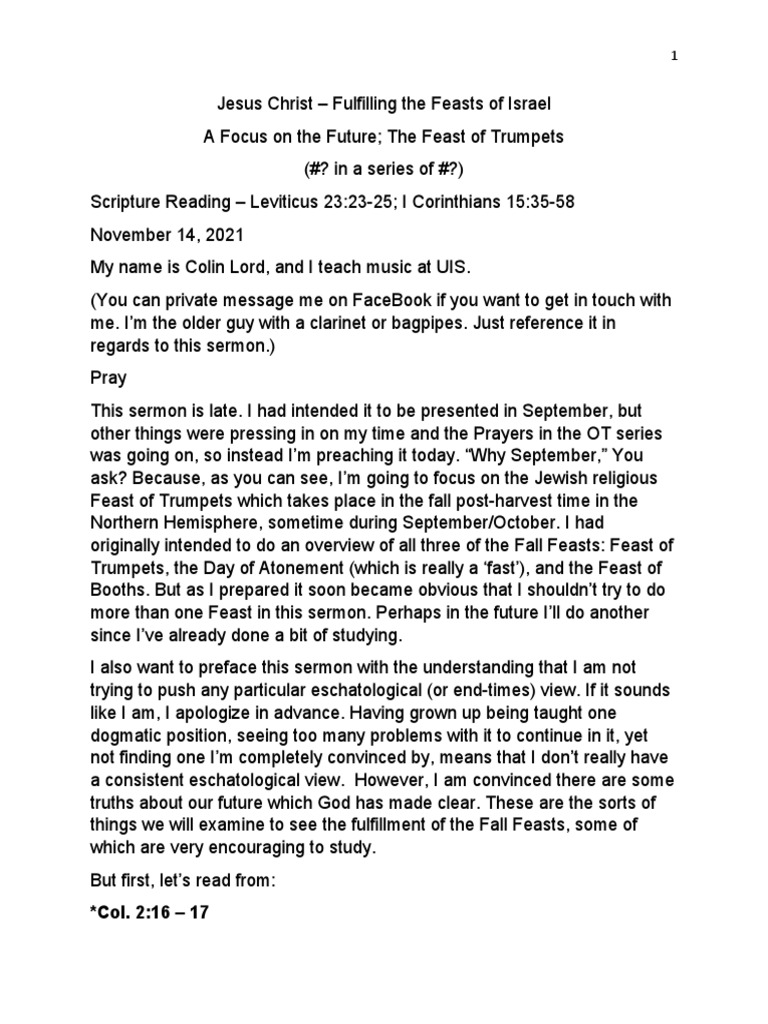 Jesus Christ - Fulfillment of The Feasts | Download Free PDF | Passover ...