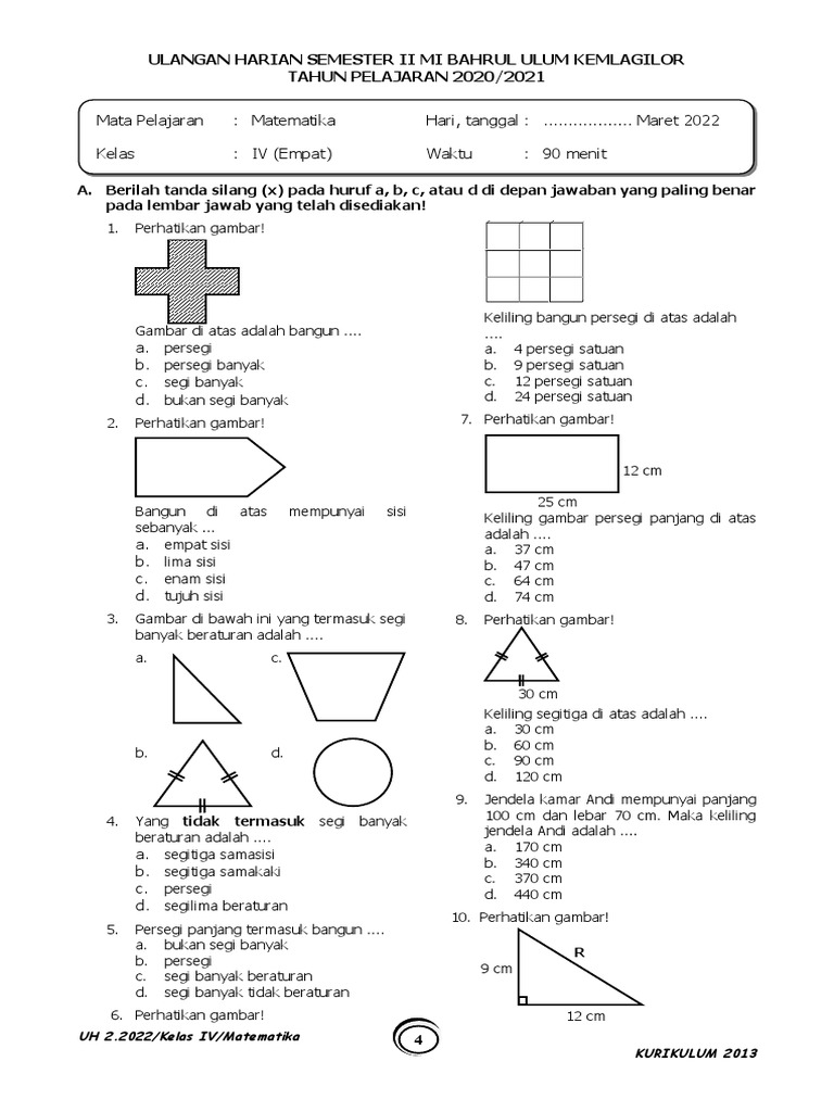 Soal UTS MATEMATIKA KELAS 4 SMT 2 | PDF