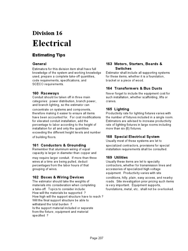 Division 16 Electrical Estimating Guide | PDF | Pipe (Fluid Conveyance ...