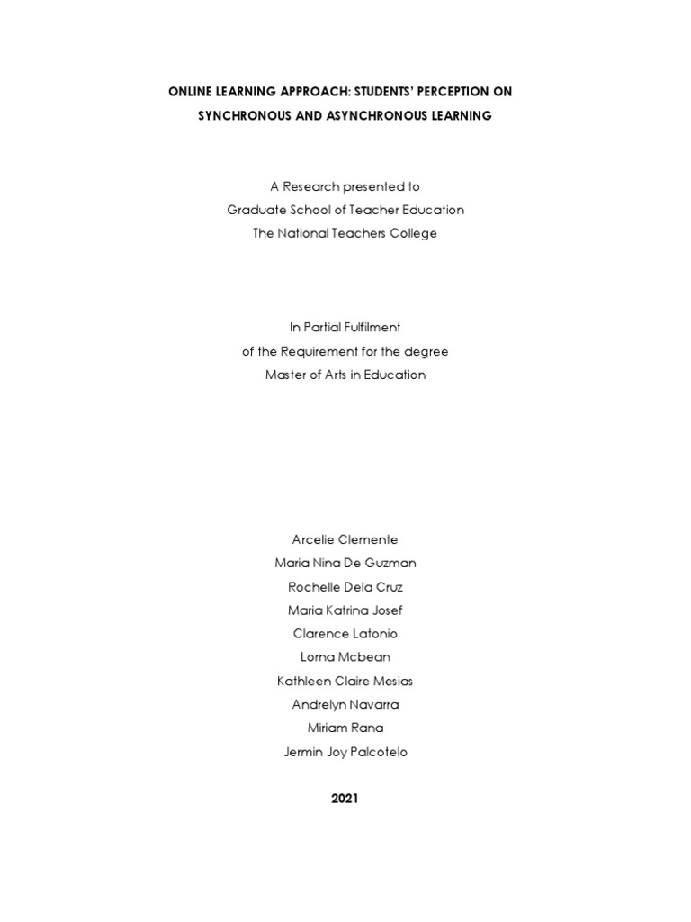 Online Learning Approach Students Perception On Synchronous and Asynchronous Learning | PDF ...