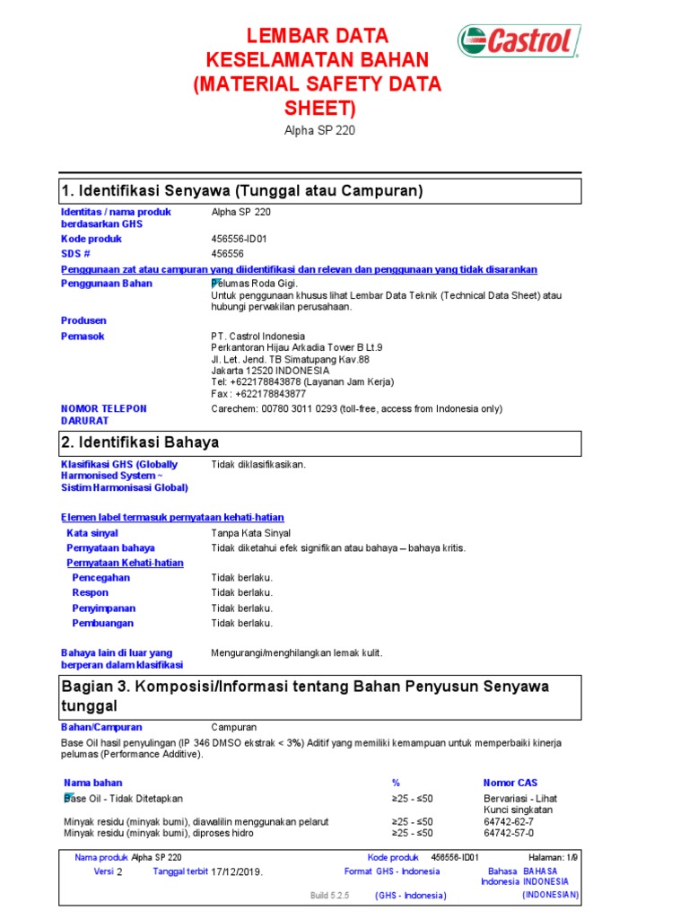 Lembar Data Keamanan Alpha SP 220 | PDF