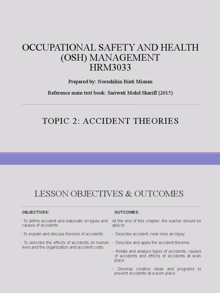 Occupational Safety and Health (Osh) Management HRM3033: Topic 2 ...