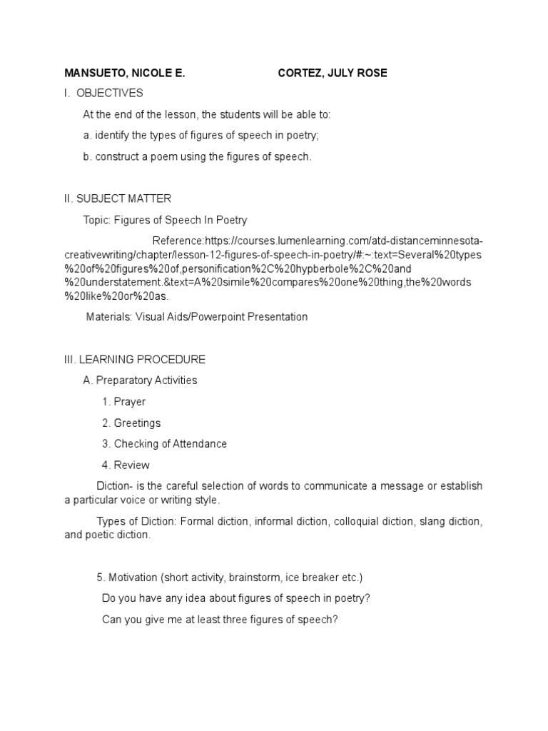 Figures of Speech in Poetry for Grade 5 | PDF | Poetry | Metaphor