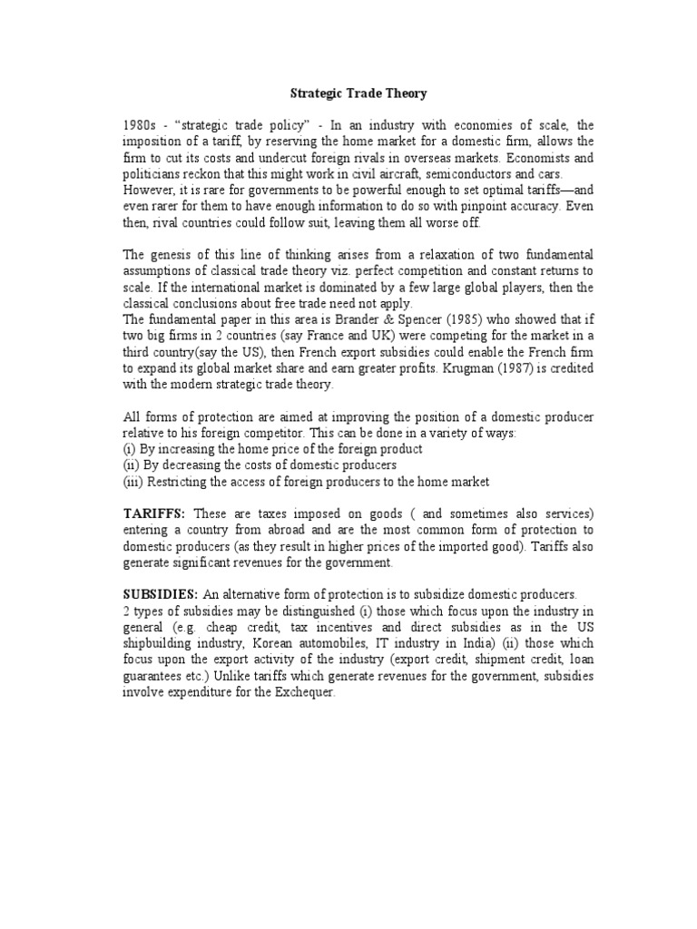 Strategic Trade Theory | PDF | Tariff | Subsidy