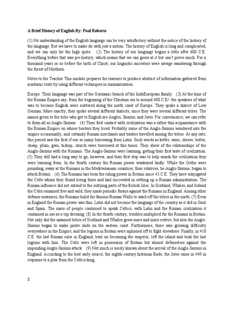 A Brief History of English By: Paul Roberts | PDF | English Language ...