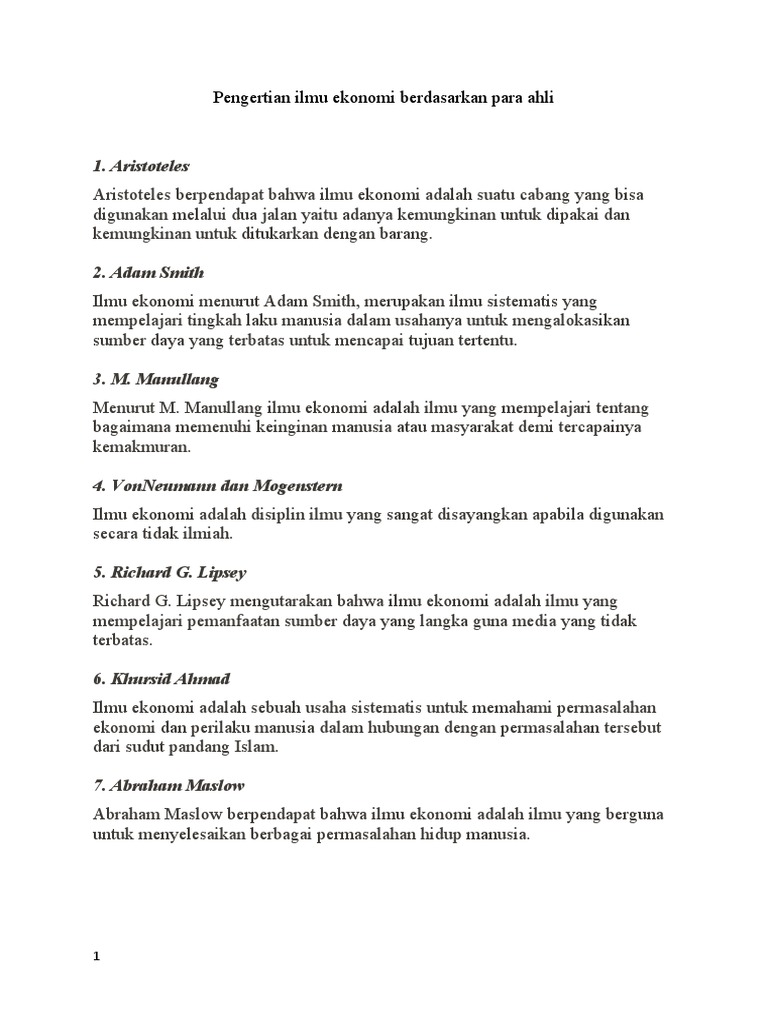 Pengertian Ilmu Ekonomi Menurut Ahli | PDF | Politik | Ilmu Sosial
