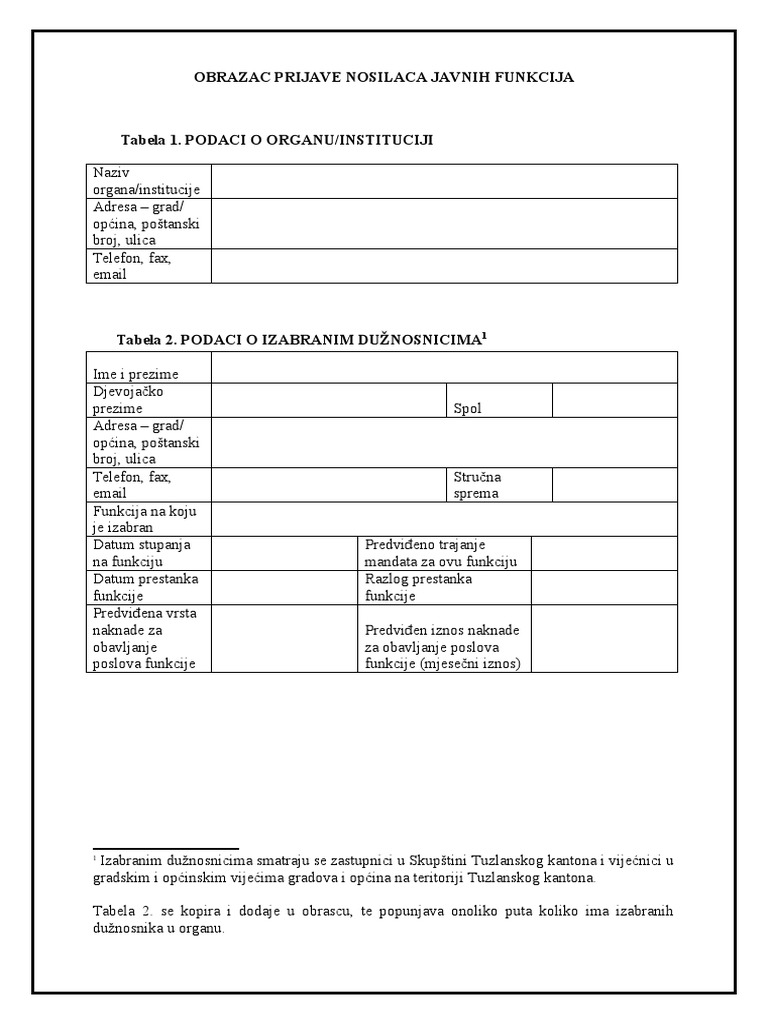 Obrazac Prijave Nosilaca Javnih Funkcija | PDF
