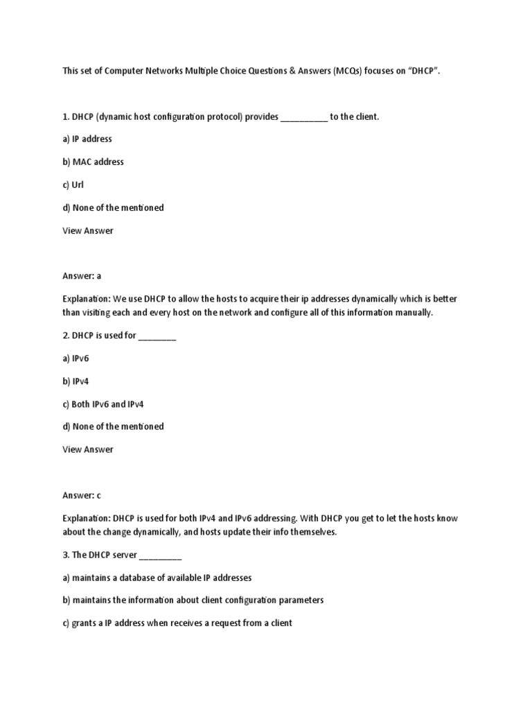 This Set of Computer Networks Multiple Choice Questions | PDF | Osi ...