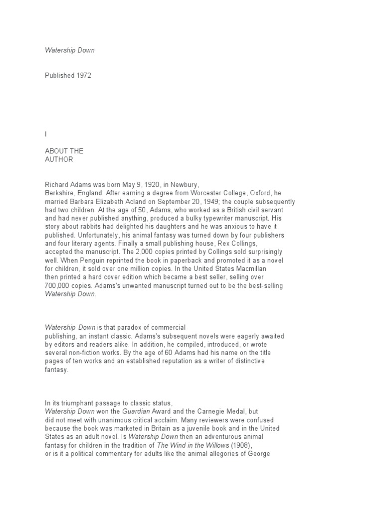 Watership Down ENGLISH ACTIVITY 4 7 21 | PDF