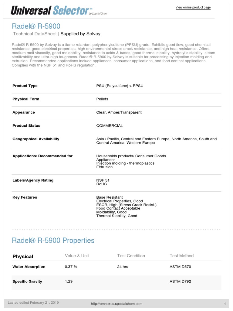 Radel® R-5900 - Solvay | PDF | Building Materials | Economic Sectors