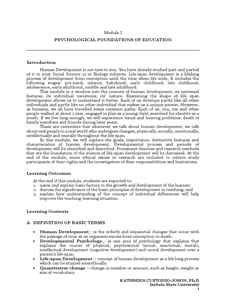 Module 1-Psychological Foundations of Education | PDF | Developmental ...