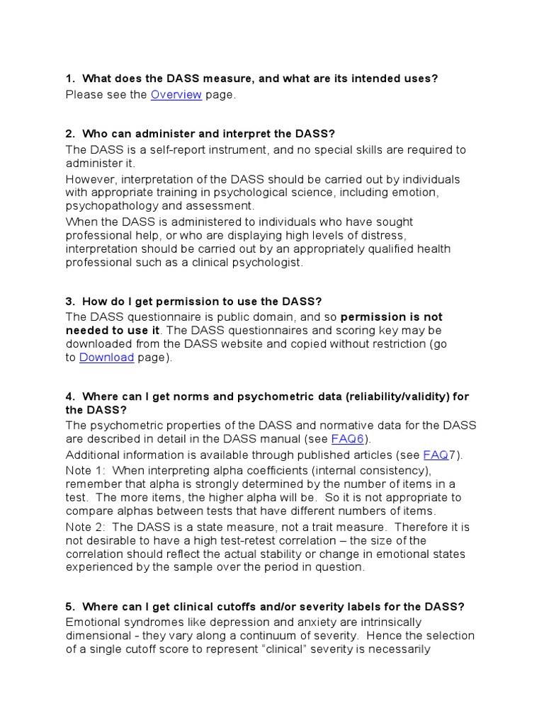 Needed To Use It. The DASS Questionnaires and Scoring Key May Be | PDF ...