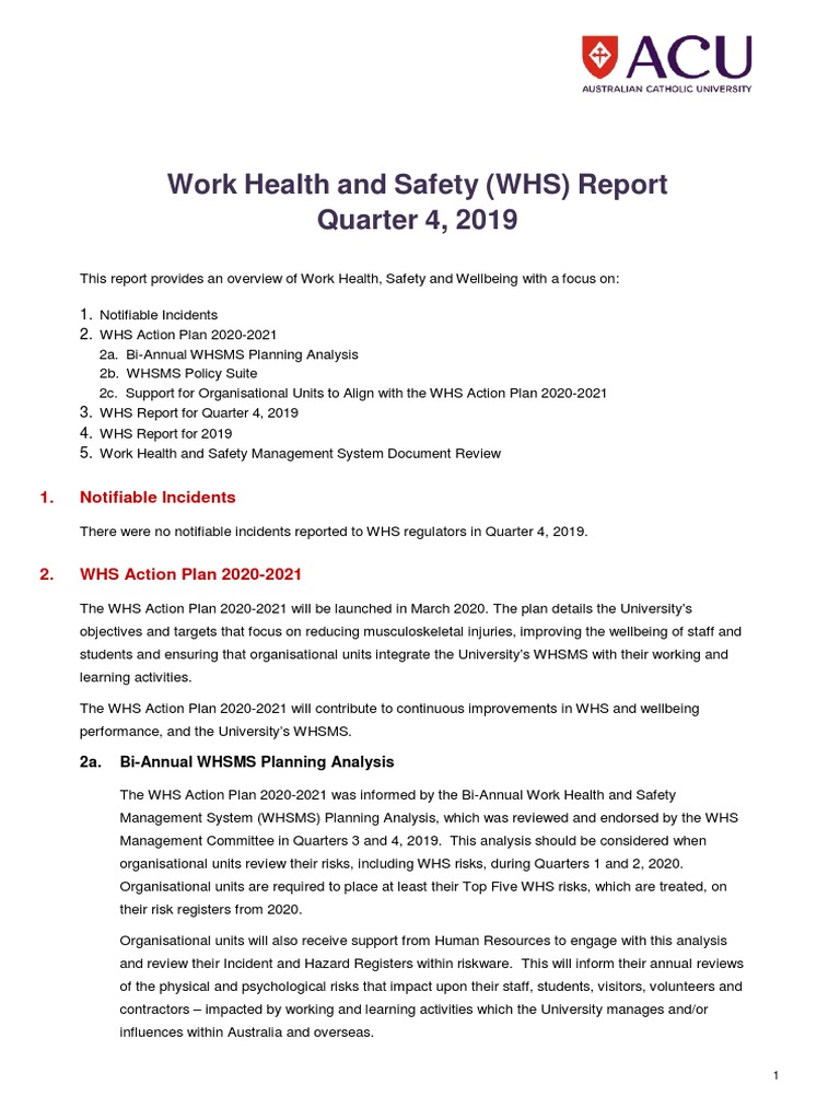 University WHS Q4 2019 Overview | PDF | Occupational Safety And Health ...