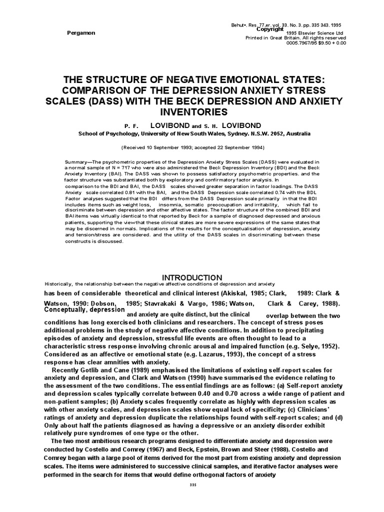 Lovibond 1995 | PDF | Factor Analysis | Mental Disorder