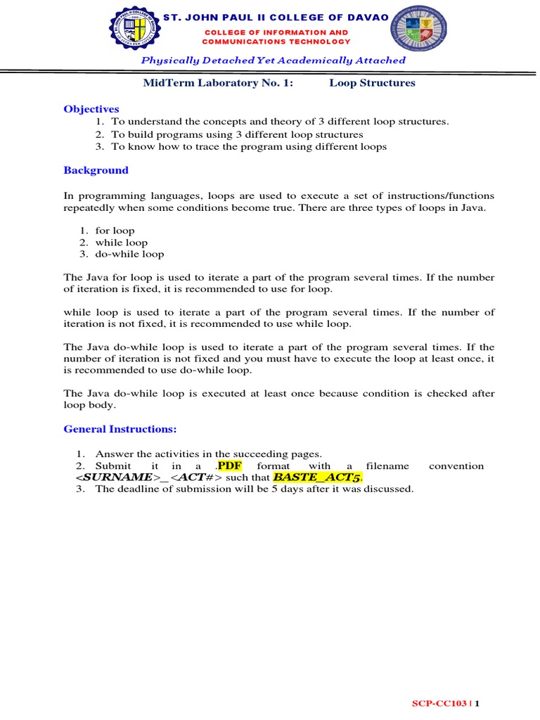 Objectives: Midterm Laboratory No. 1: Loop Structures | PDF | Control Flow | Integer (Computer ...