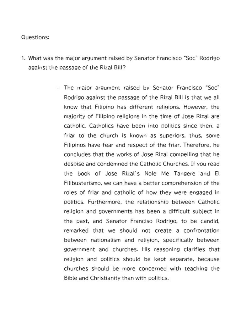 What Was The Major Argument Raised by Senator Francisco "Soc" Rodrigo ...