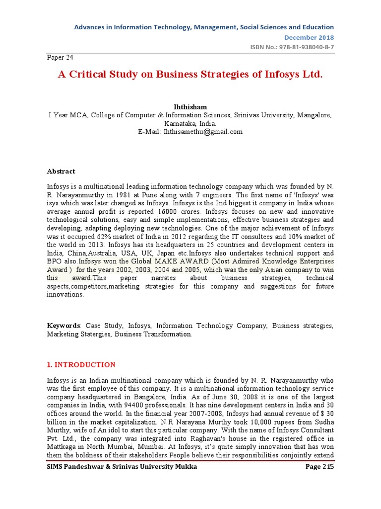 A Critical Study On Business Strategies of Infosys LTD.: Ihthisham ...