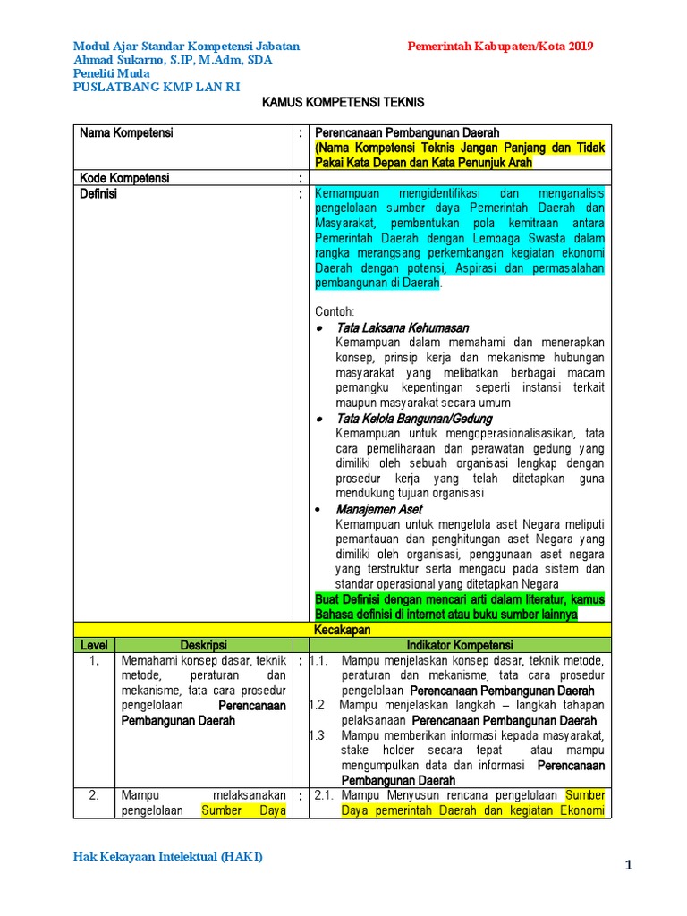 Tutorial Contoh Kamus Kompetensi Teknis | PDF