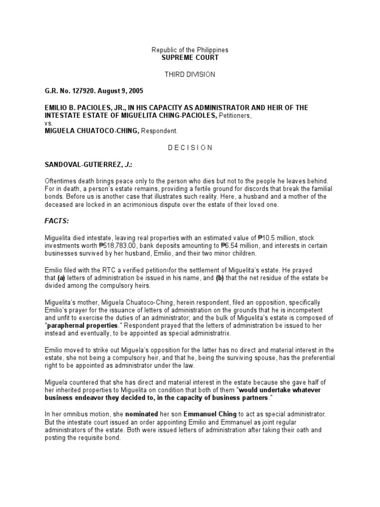 Pacioles Vs Chuatoco-Ching | PDF | Probate | Intestacy